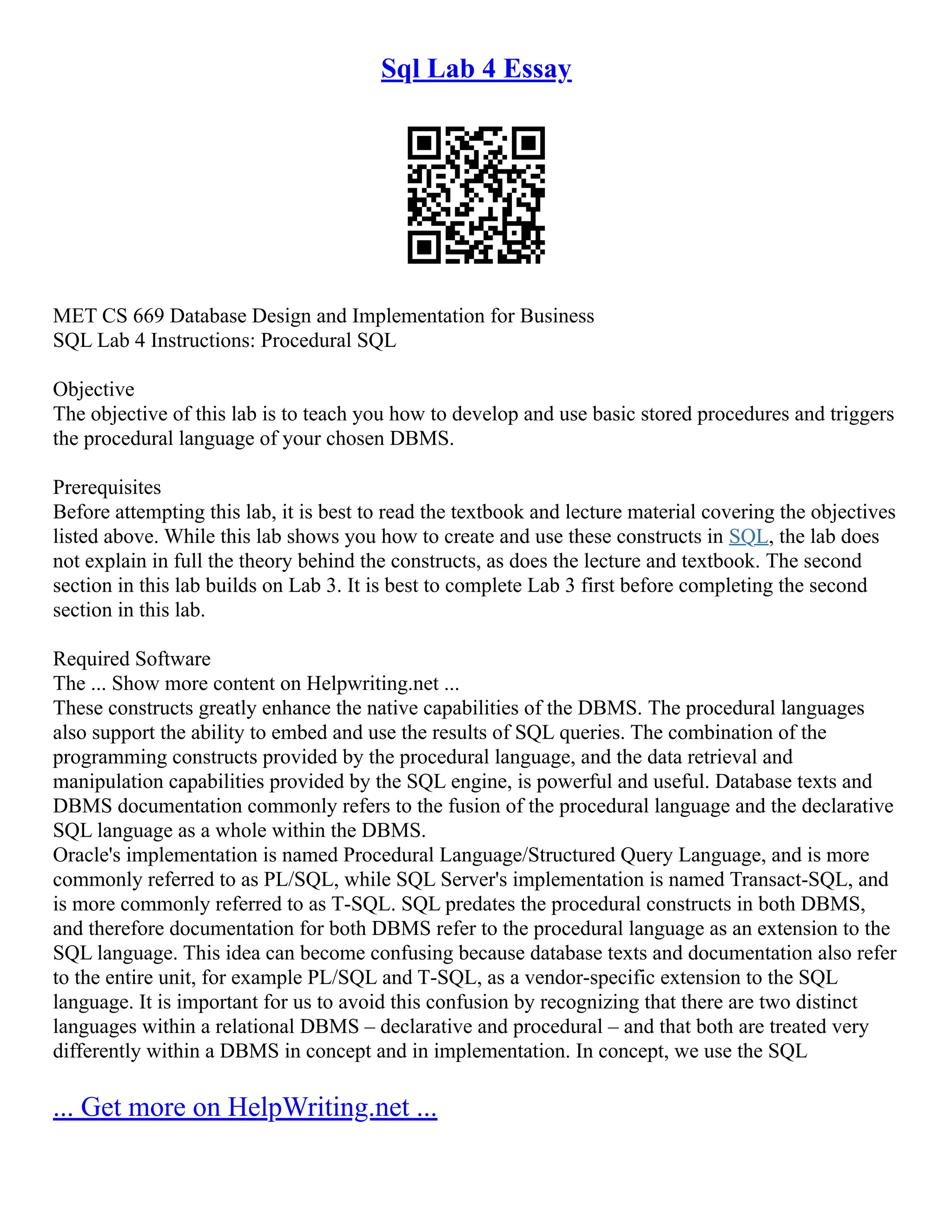 Sql Lab 4 Essay | PDF Sql Lab 4 Essay | PDF
