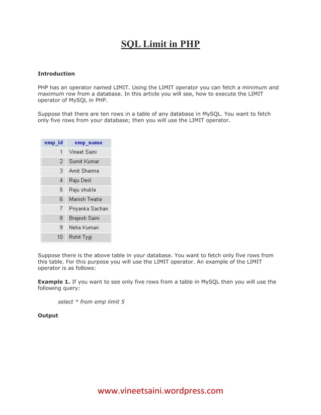 SQL Limit in PHP | PDF