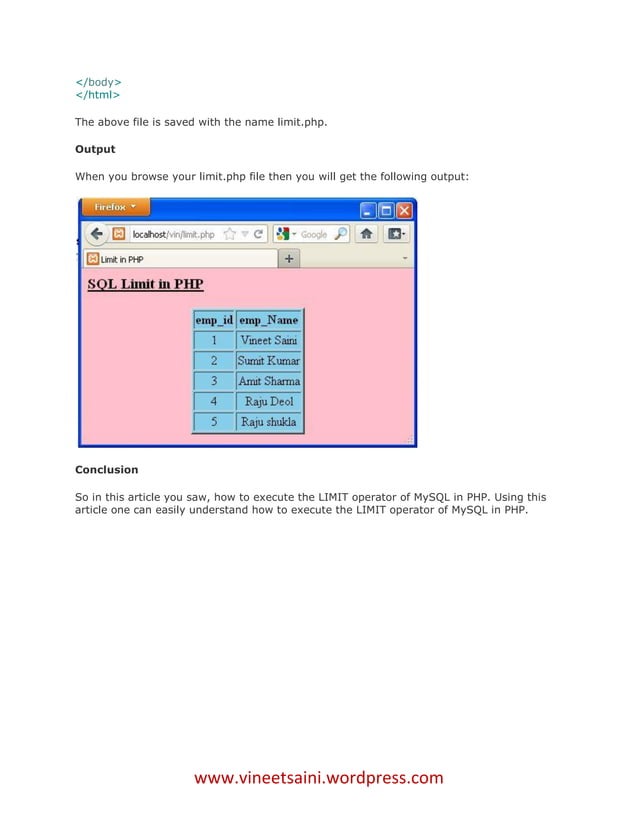 SQL Limit in PHP | PDF