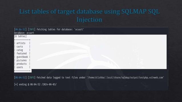 sqlmap- using -kali -linux by-22011556-105.pptx