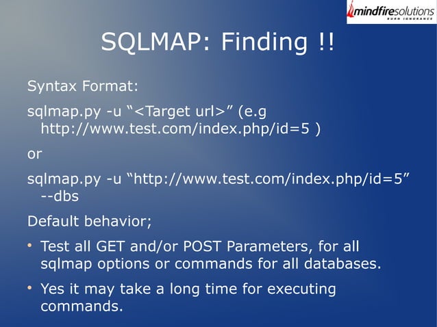 SQLMAP Tool Usage - A Heads Up | PPT