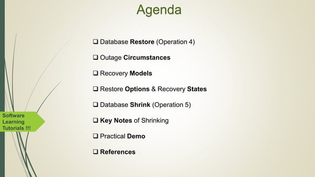 Sql Operations Part 3 Database Restore And Database Shrink Slt Ppt