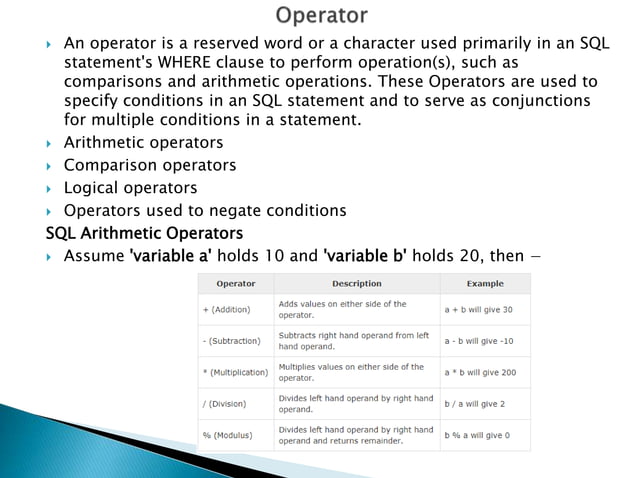 Sql Operator Pptx Databases Computer Software And Applications