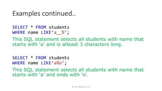 SQL Operators.pptx | Databases | Computer Software and Applications