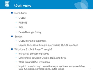 SQL Pass Through and the ODBC Interface | PPT