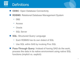 SQL Pass Through and the ODBC Interface | PPT