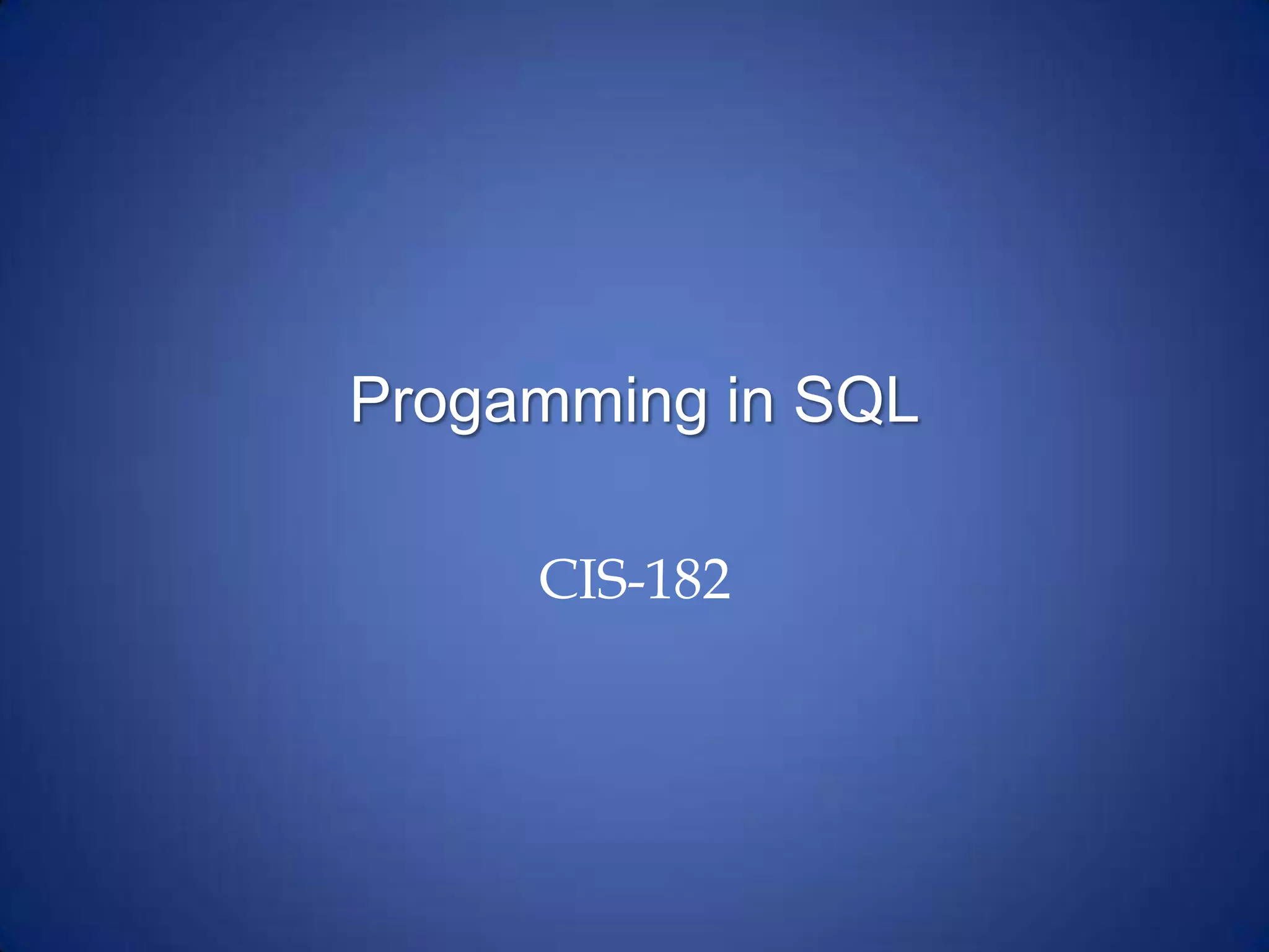 SQL Programming | PPT