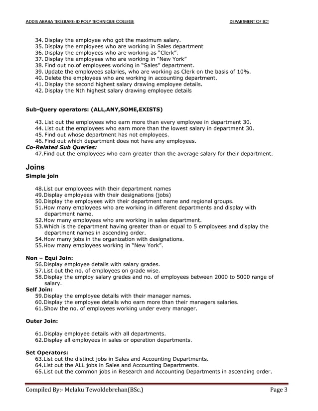 Sql queries questions and answers | PDF