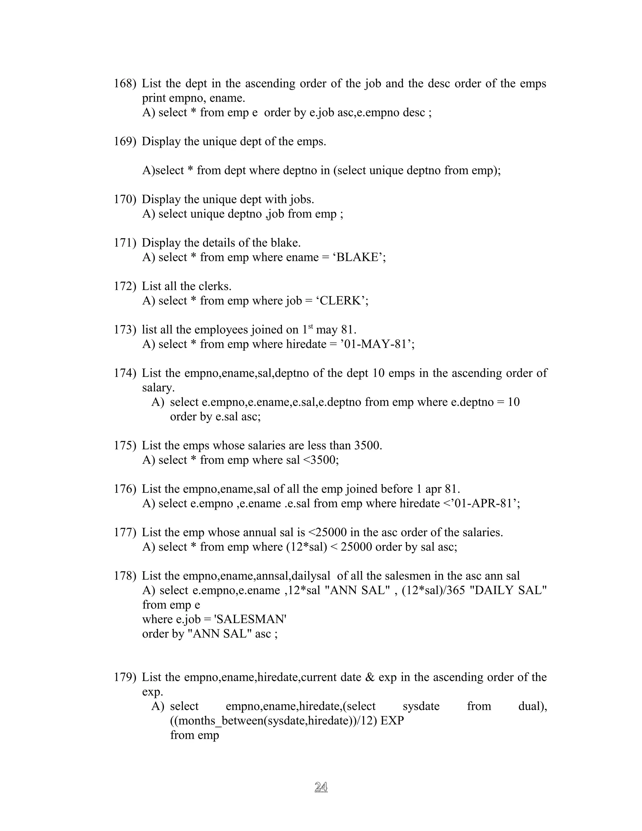 Sql Queries With Answers Doc Databases Computer Software And 0351