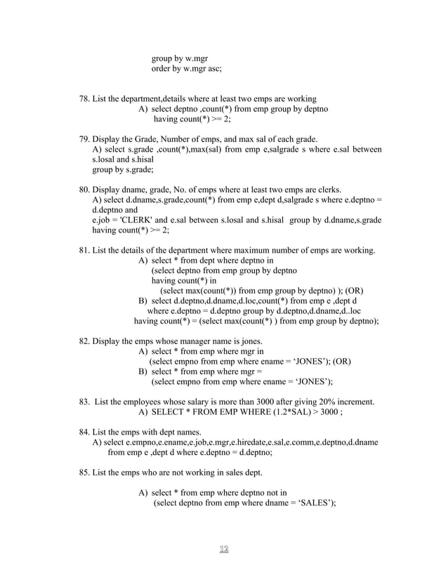 Sql queries with answers | DOC | Databases | Computer Software and ...