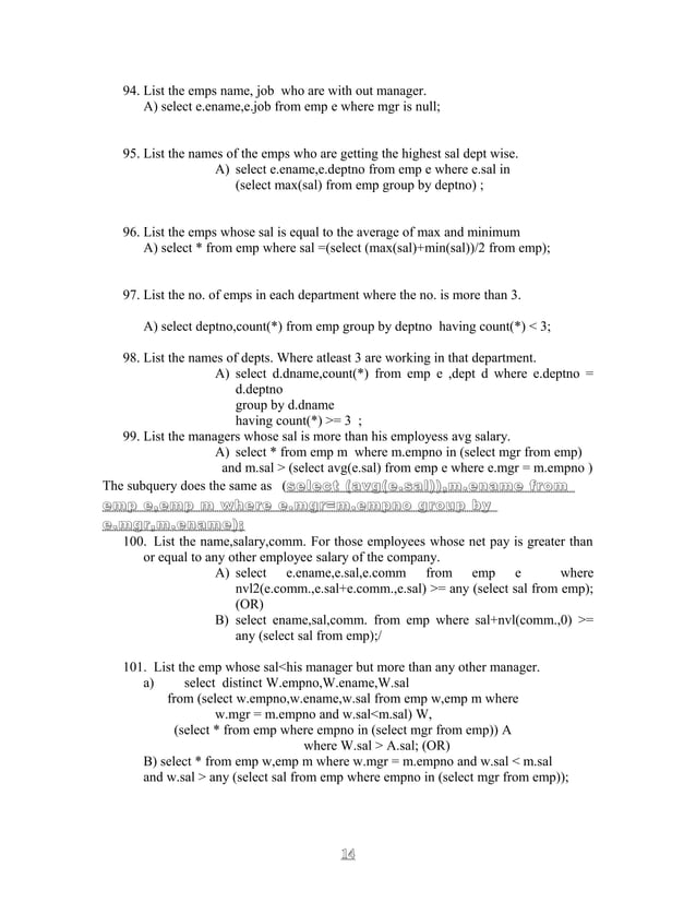 Sql queries with answers | DOC | Databases | Computer Software and ...
