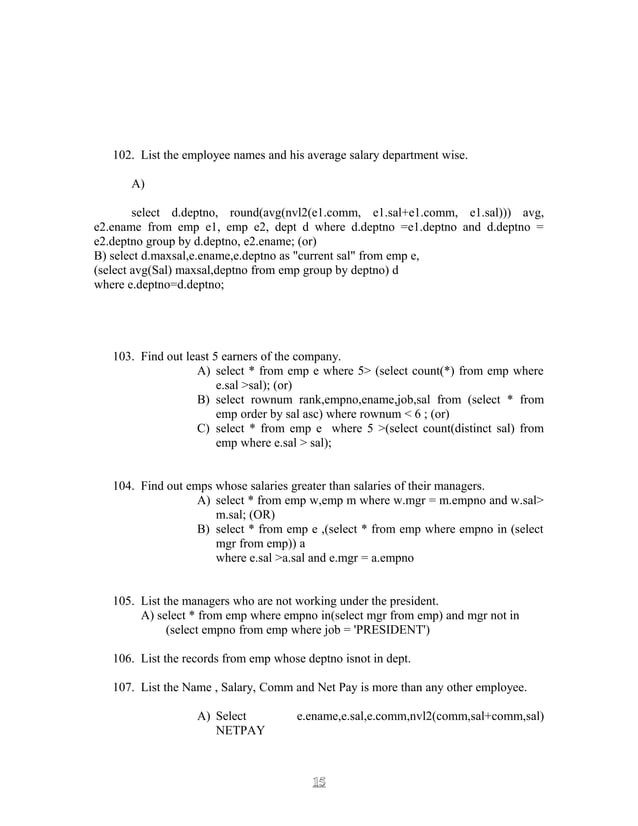 Sql queries with answers | DOC | Databases | Computer Software and ...
