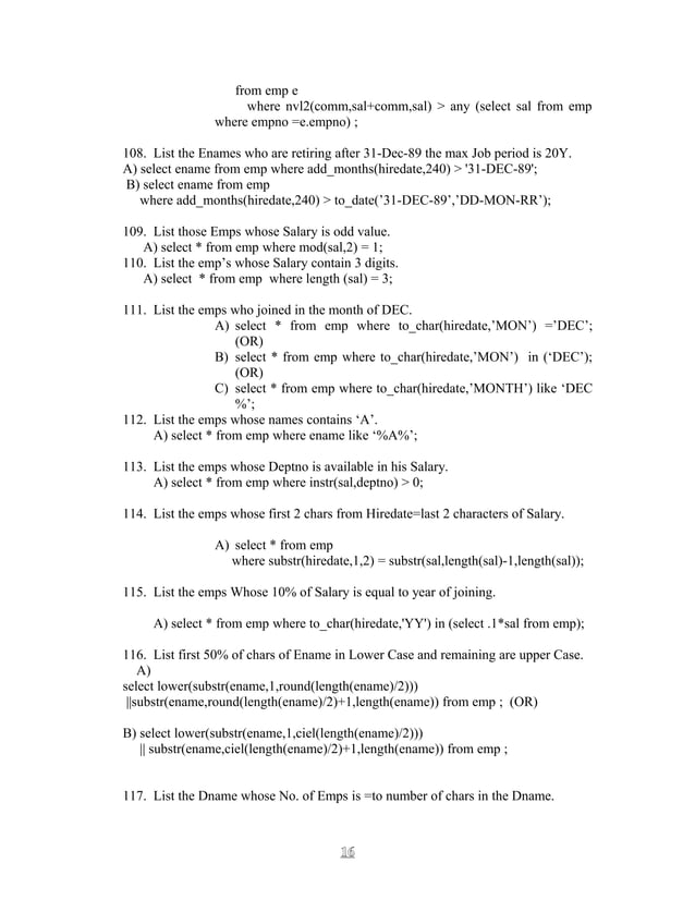 Sql queries with answers | DOC | Databases | Computer Software and Applications