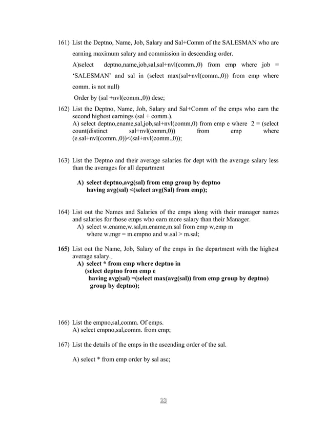 Sql queries with answers | DOC | Databases | Computer Software and Applications