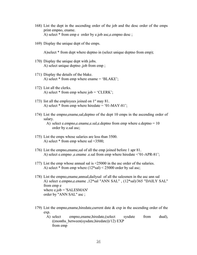 Sql queries with answers | DOC | Databases | Computer Software and Applications