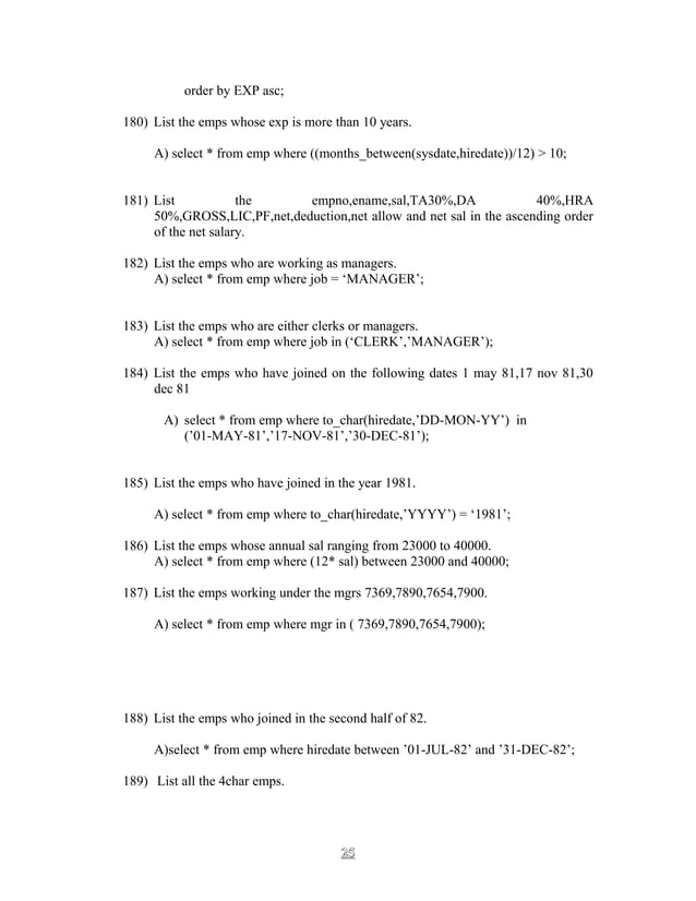 Sql queries with answers | DOC | Databases | Computer Software and Applications