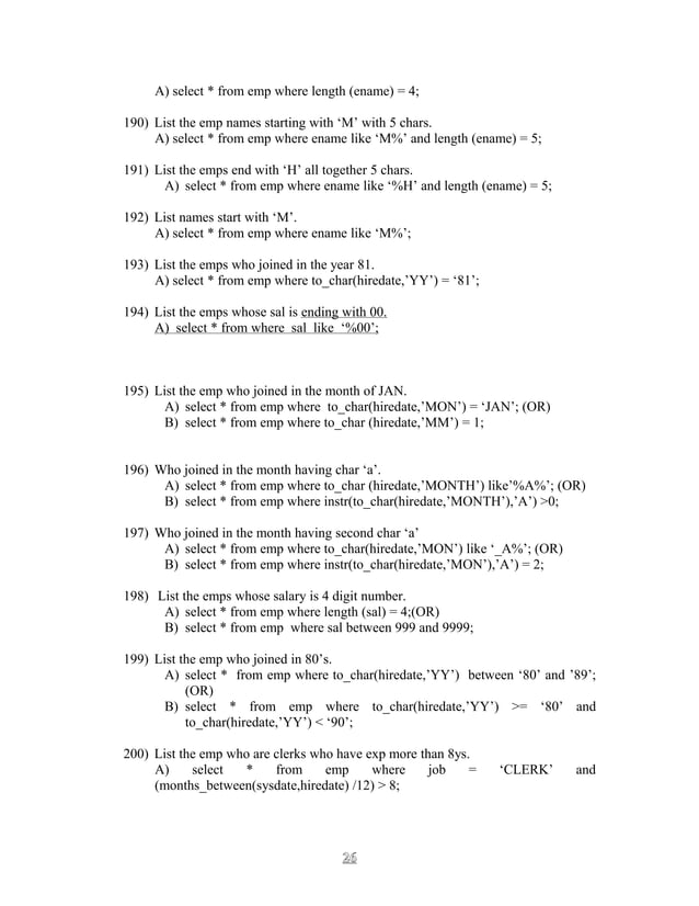 Sql queries with answers | DOC | Databases | Computer Software and Applications