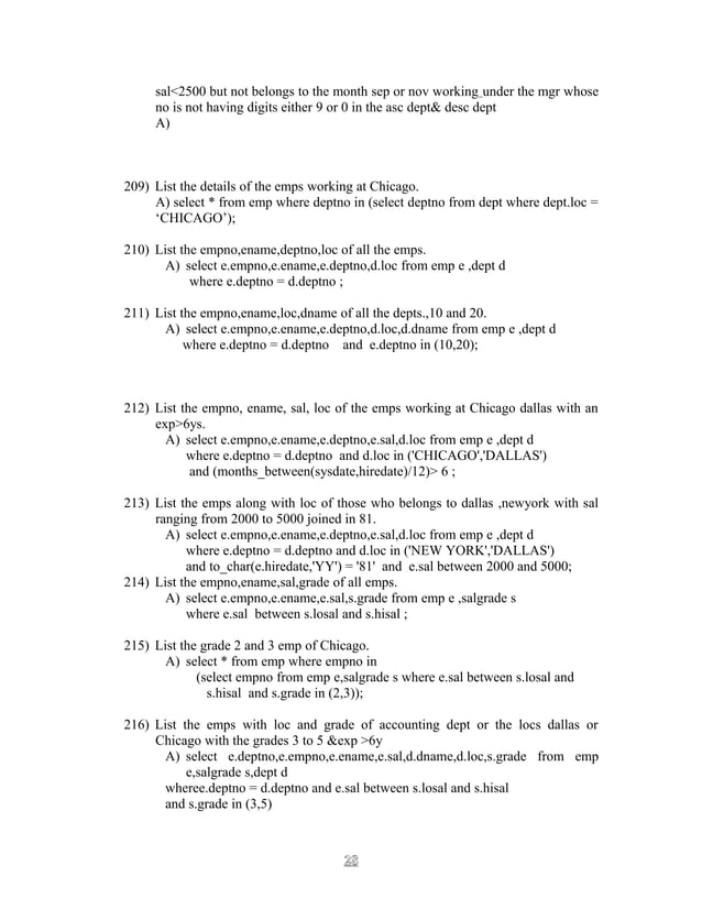 Sql queries with answers | DOC | Databases | Computer Software and Applications