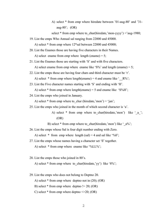 Sql queries with answers | DOC | Databases | Computer Software and ...