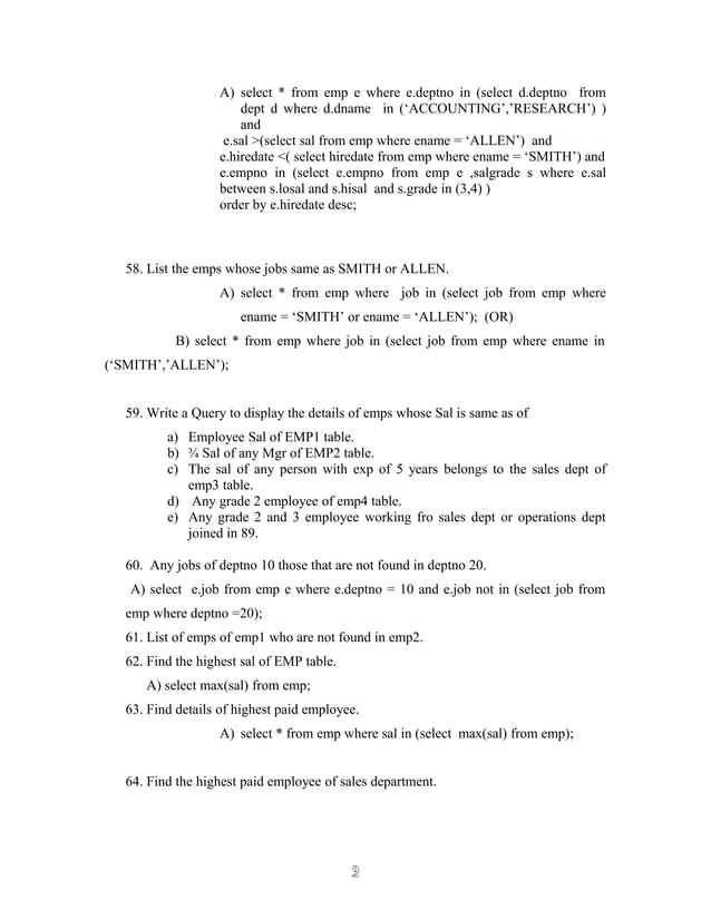 Sql queries with answers | DOC | Databases | Computer Software and ...