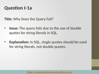 SQL Query Fixes and Database Design Solutions | PPT