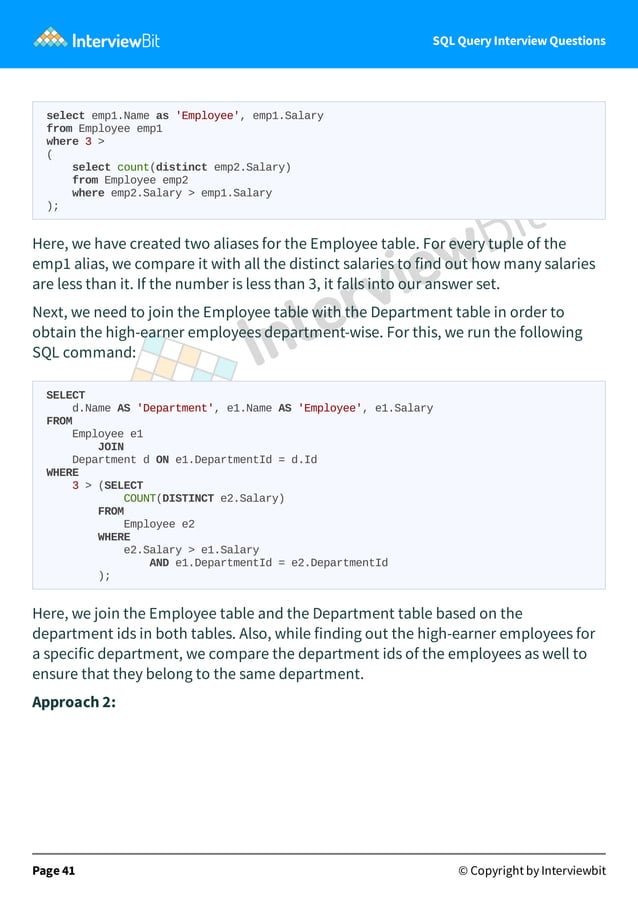 Sql Query Interview Questions Pdf Free Download 