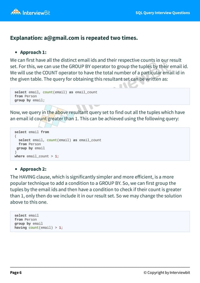 SQL Query Interview Questions | PDF