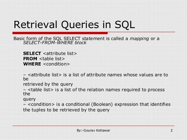 Sql Querys In Detail Sql Query Slides