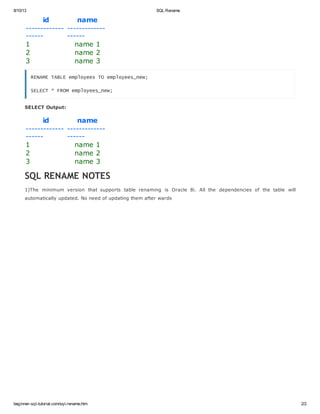 Sql rename | PDF | Databases | Computer Software and Applications