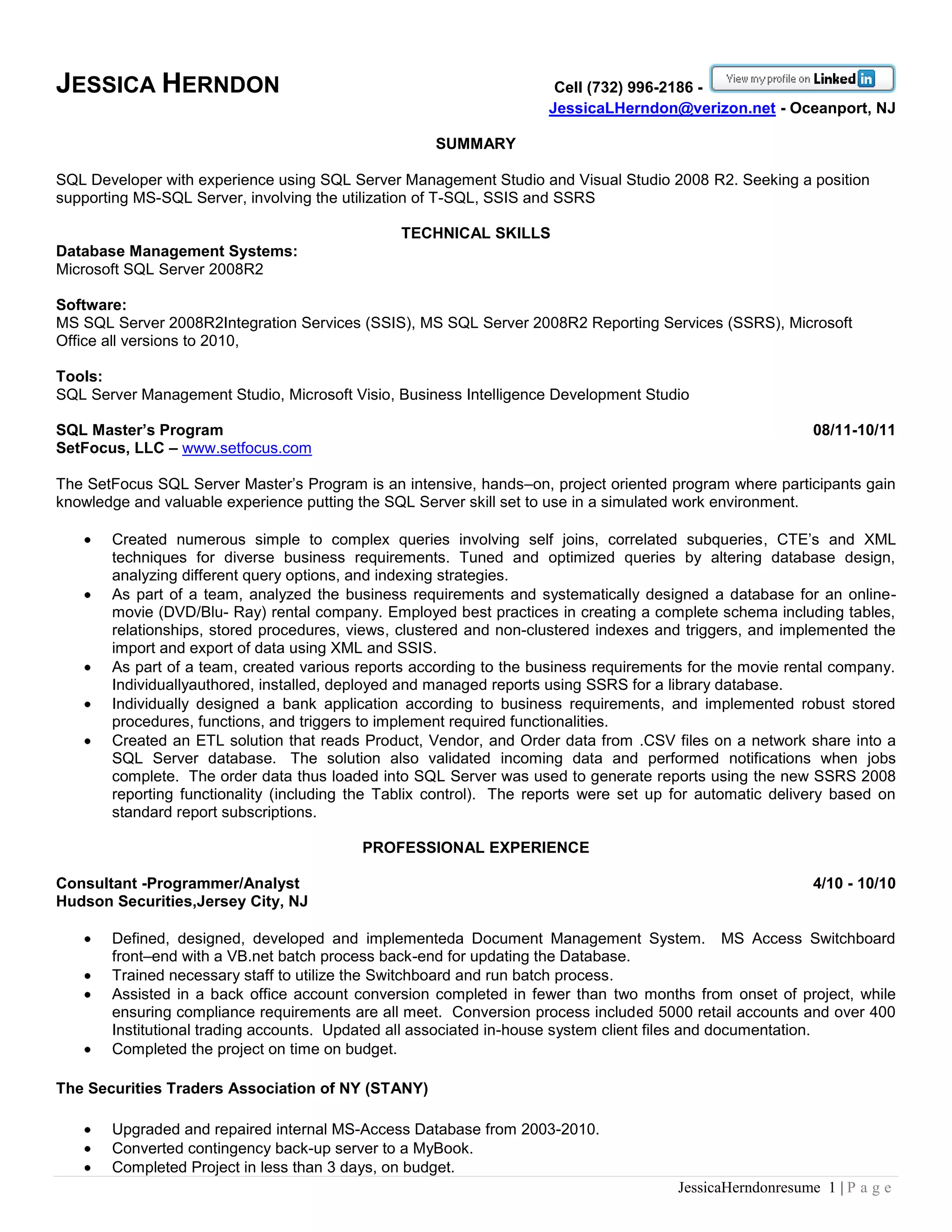 Sql Resume Jl Herndon | PDF