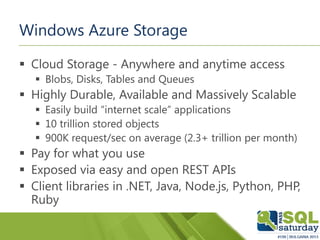 Windows Azure Storage: Overview, Internals, and Best Practices | PPT