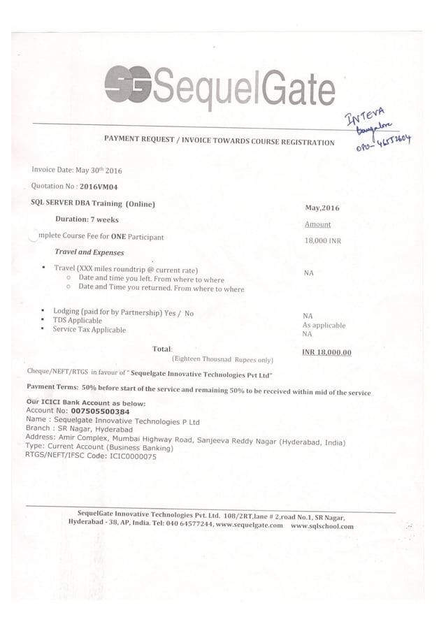 SQL School Training Invoices | PDF | Databases | Computer Software and ...