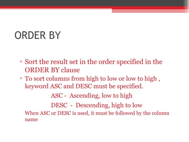 Sql Select Clause Ppt 
