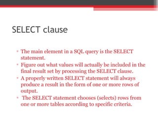 SQL select clause | PPT