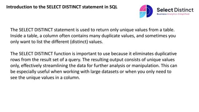 SQL Select Distinct Statement | PPT