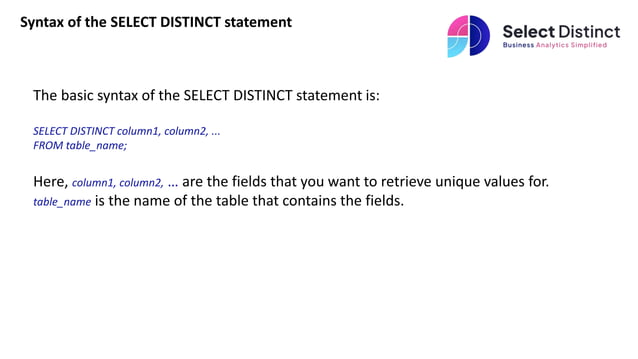Sql Select Distinct Statement Ppt