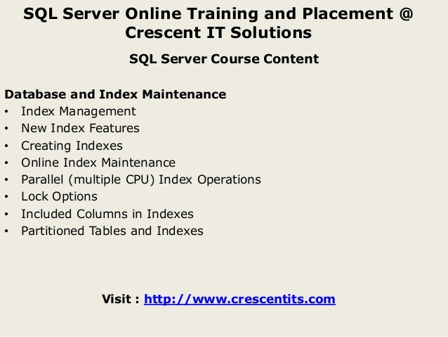 Sqlserver Online Training And Placement Crescent It Solutions
