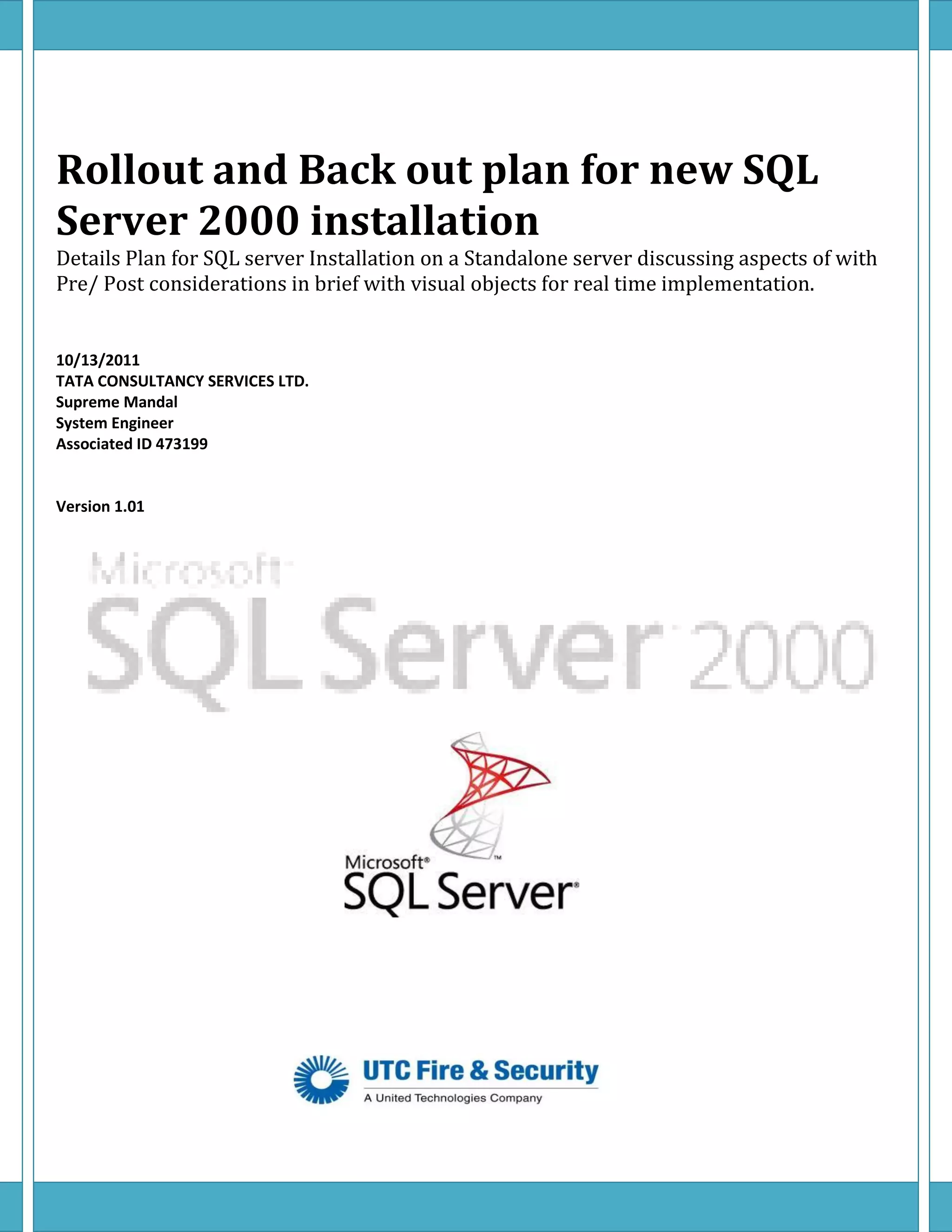 SQL Server 2000 Installation Rollout Backout Plan | PDF