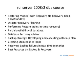 Sql server 2008r2 dba course | PPT
