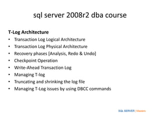 Sql server 2008r2 dba course | PPT