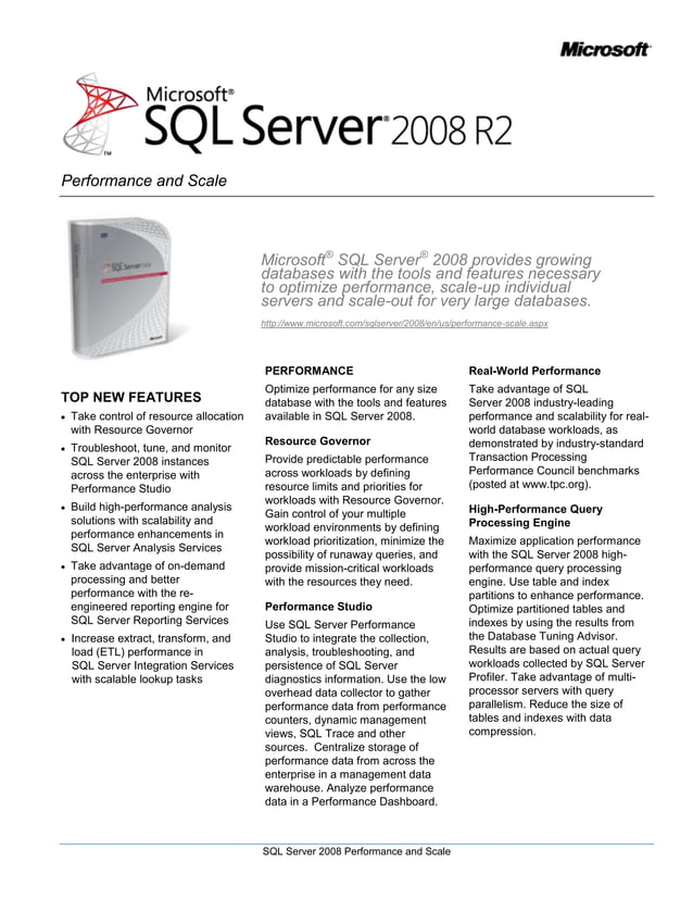 Sql server 2008 r2 perf and scale datasheet | PDF