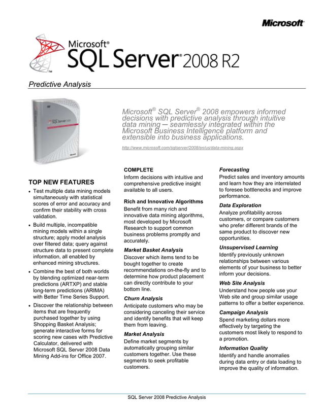 Sql server 2008 r2 predictive analysis data sheet | PDF