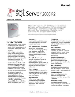 Sql server 2008 r2 predictive analysis data sheet | PDF