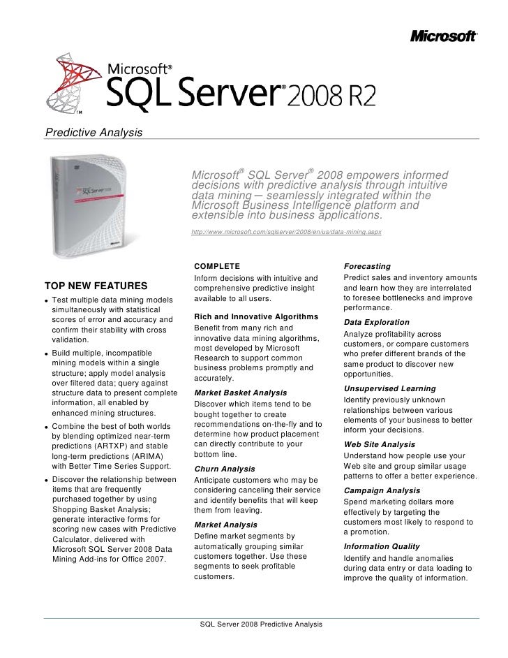 Sql server 2008 r2 predictive analysis data sheet