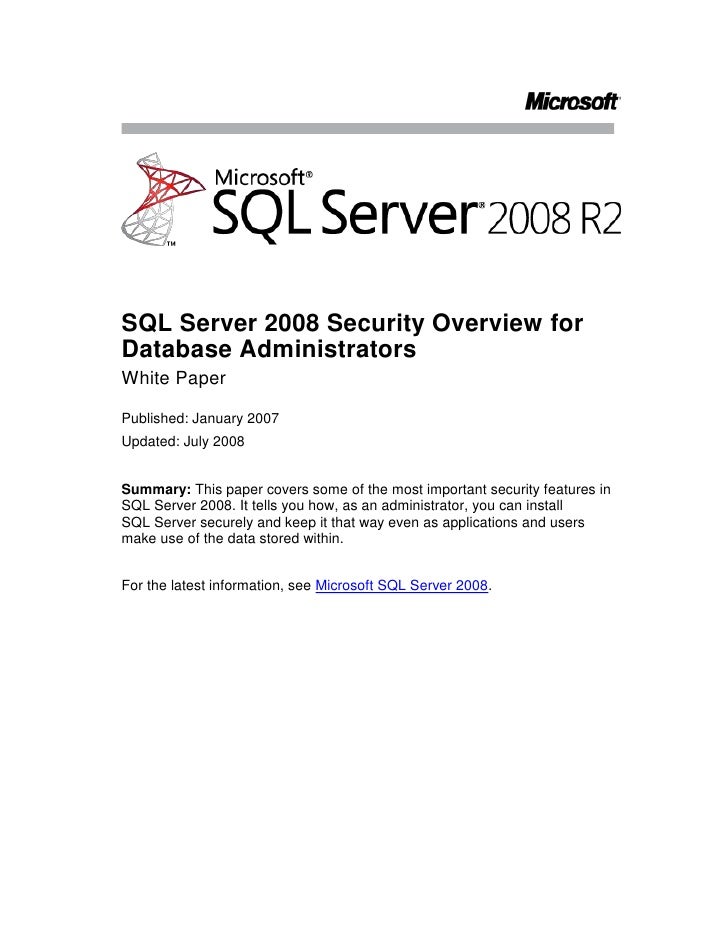 Sql Server 2008 R2 Security Overviewfor Admins