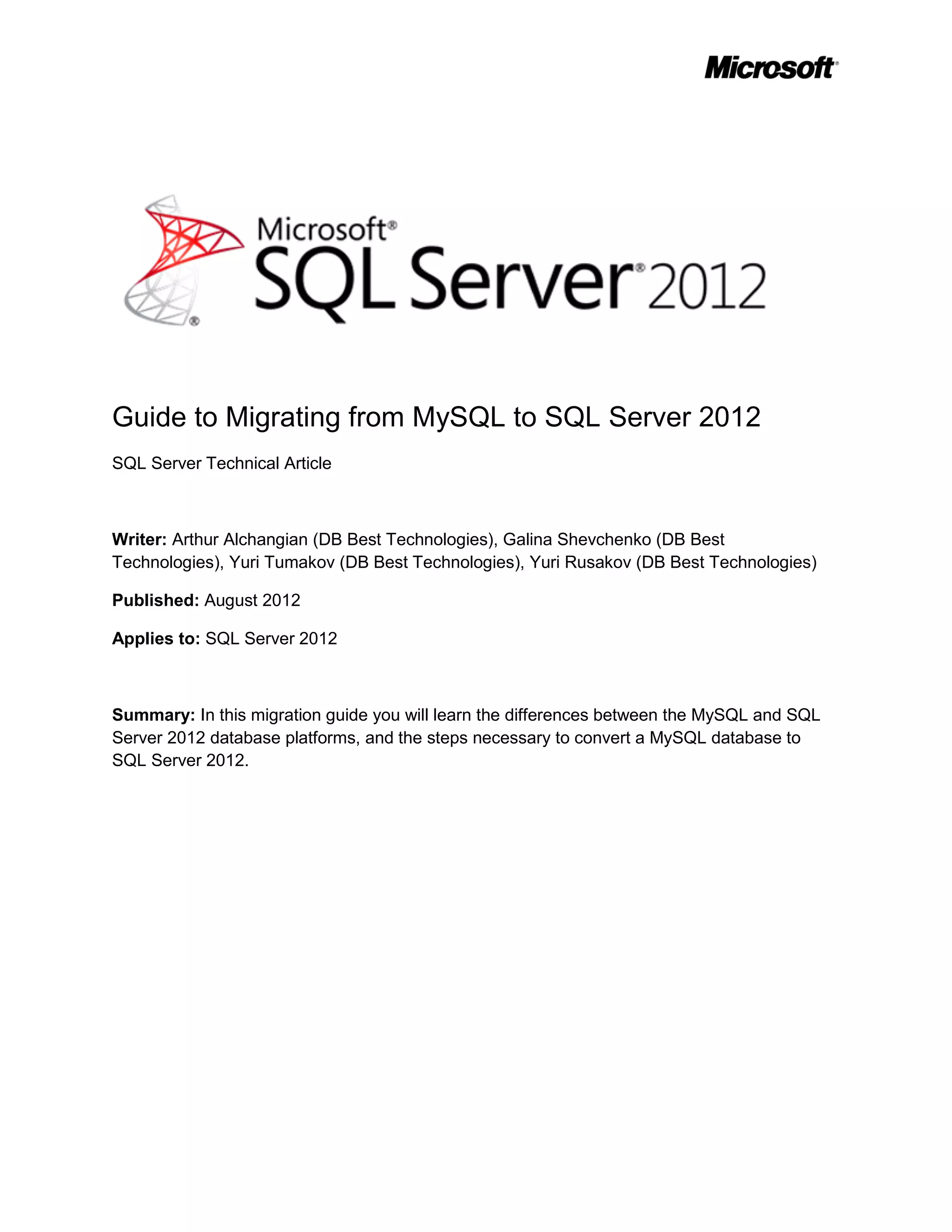 Sql server 2012_guide_to_migrating_from_my_sql_to_sql server 2012 | PDF
