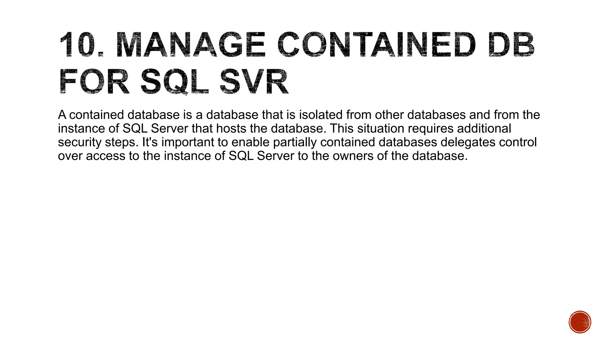 SQL Server 2012 Security Task | PPTX | Databases | Computer Software and Applications
